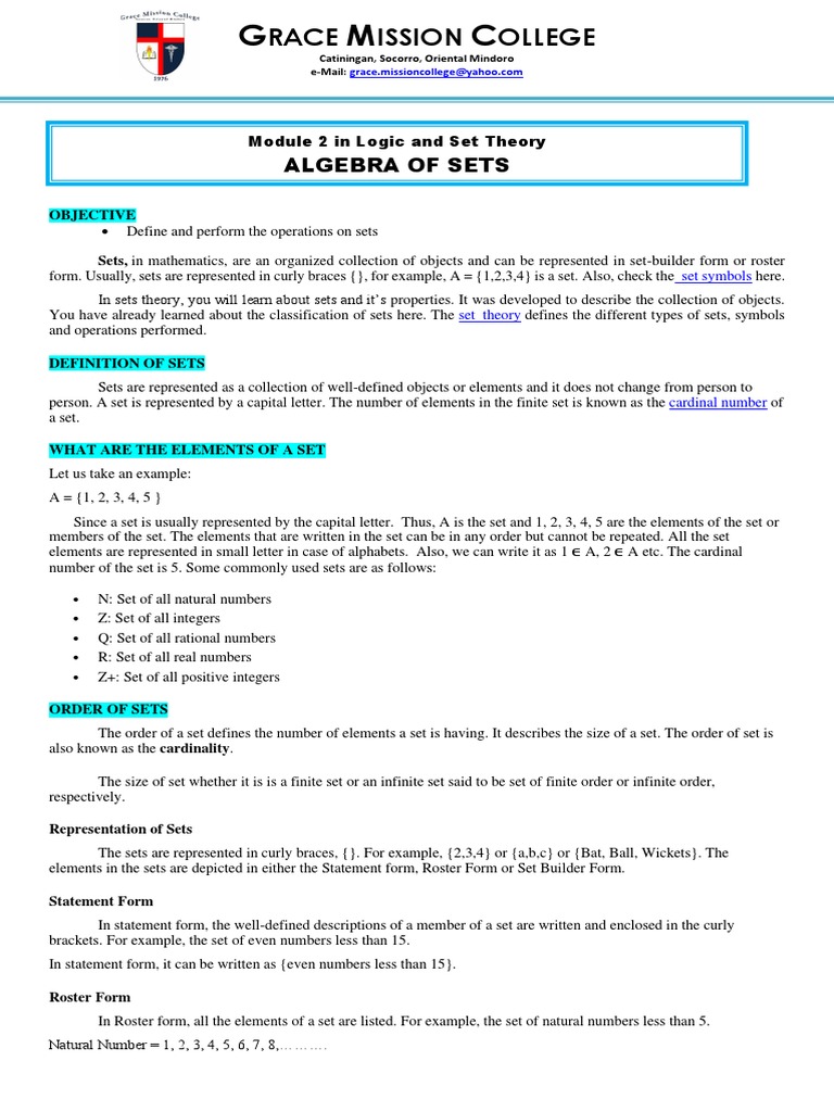 Logic and Set Theory Module 2 | PDF | Set (Mathematics) | Numbers