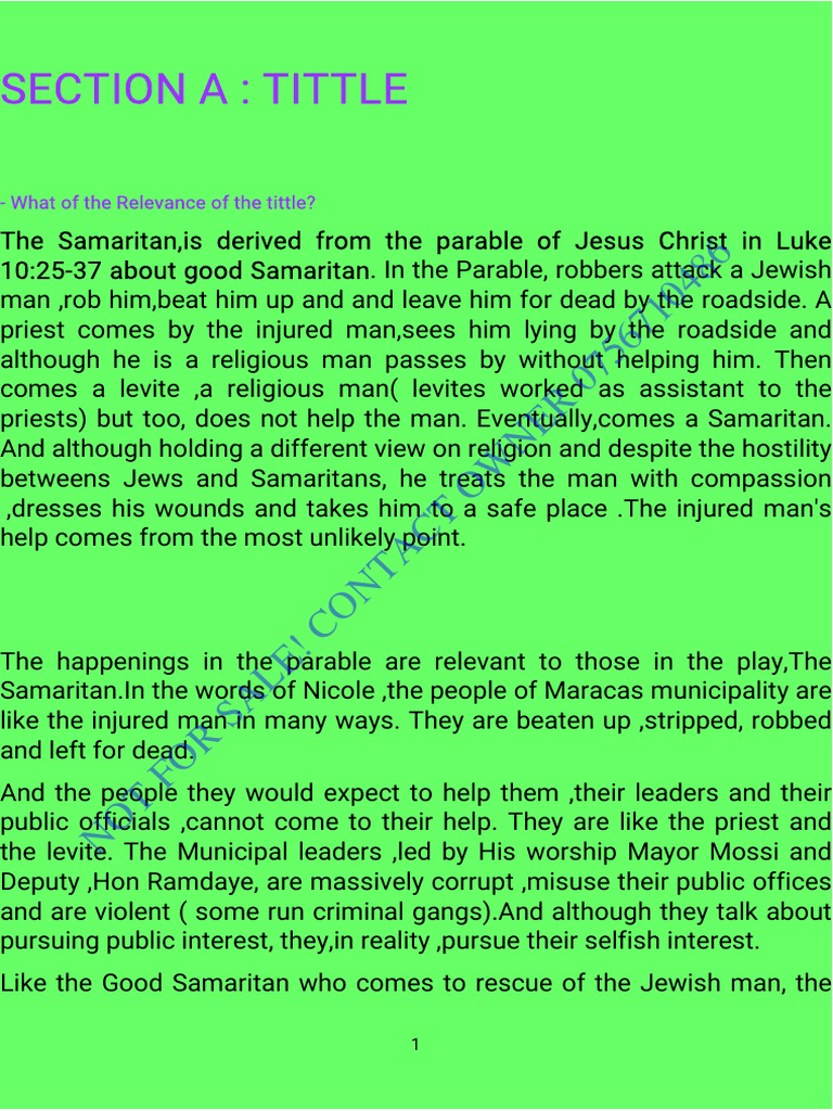 The Samaritan Notes (Section A) | PDF