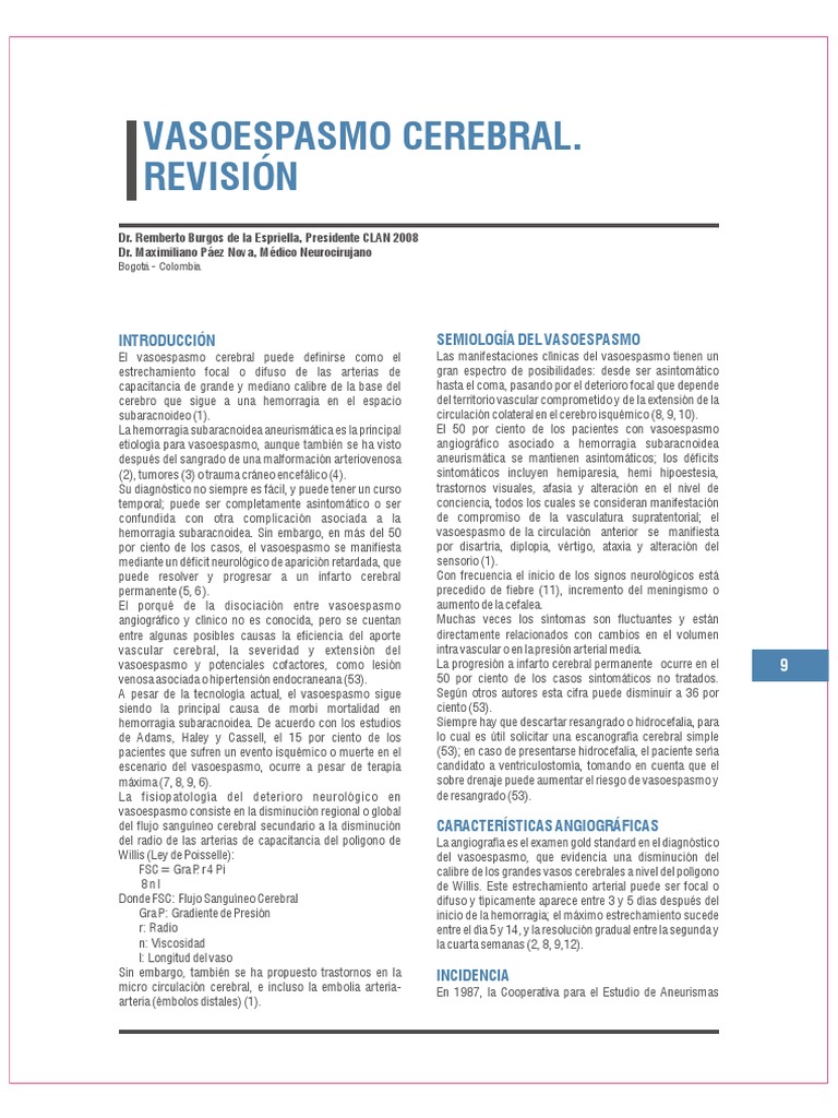 Vasoespasmo Cerebral | PDF | Medicina CLINICA | Fisiología