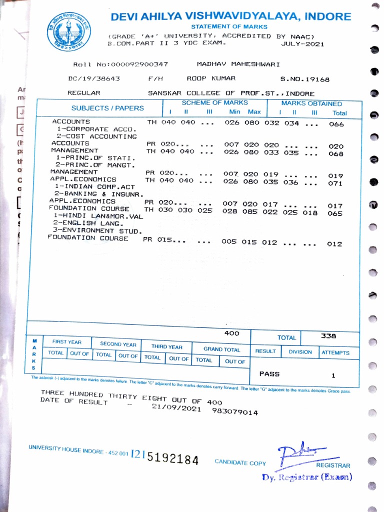 B. Com Marksheet PDF | PDF