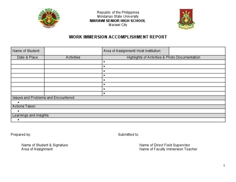 Work Immersion Accomplishment Report | PDF
