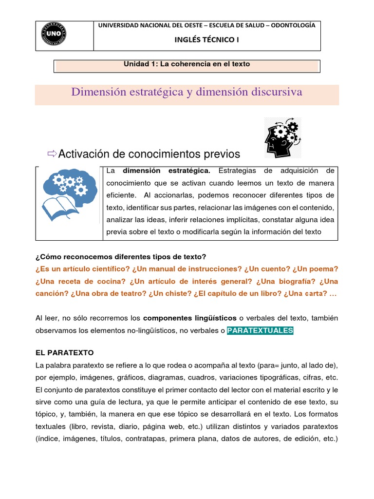 Unidad 1 - Clase 1 - B - La Coherencia en El Texto - Texto y Paratexto | PDF | Ciencia cognitiva ...