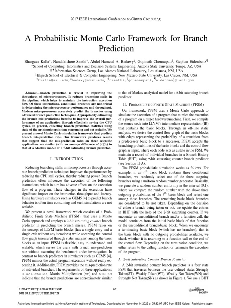 A Probabilistic Monte Carlo Framework For Branch Prediction: 2017 IEEE International Conference ...