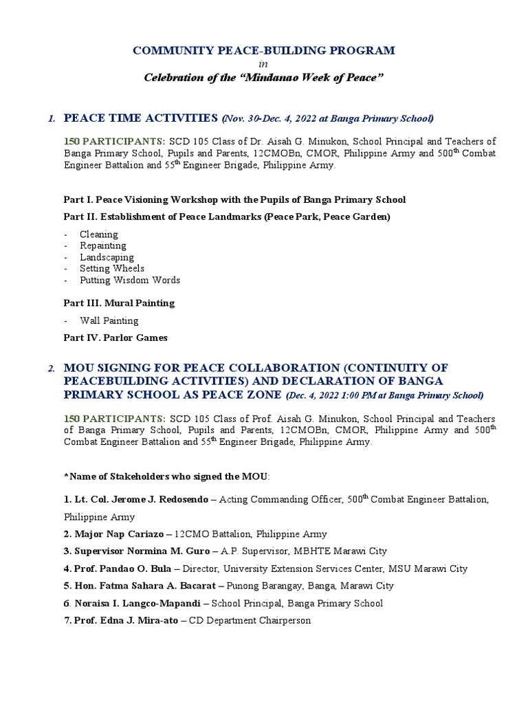 Community peace-building program in Mindanao | PDF | Military ...
