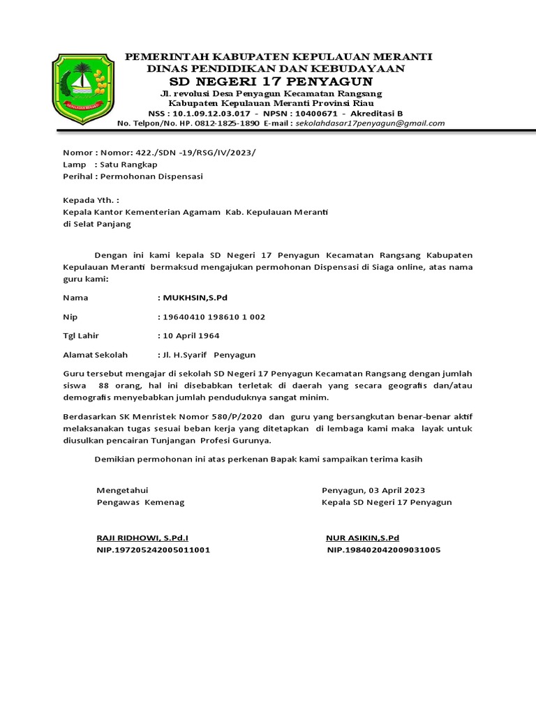 Contoh Surat Permohonan Dispensasi | PDF