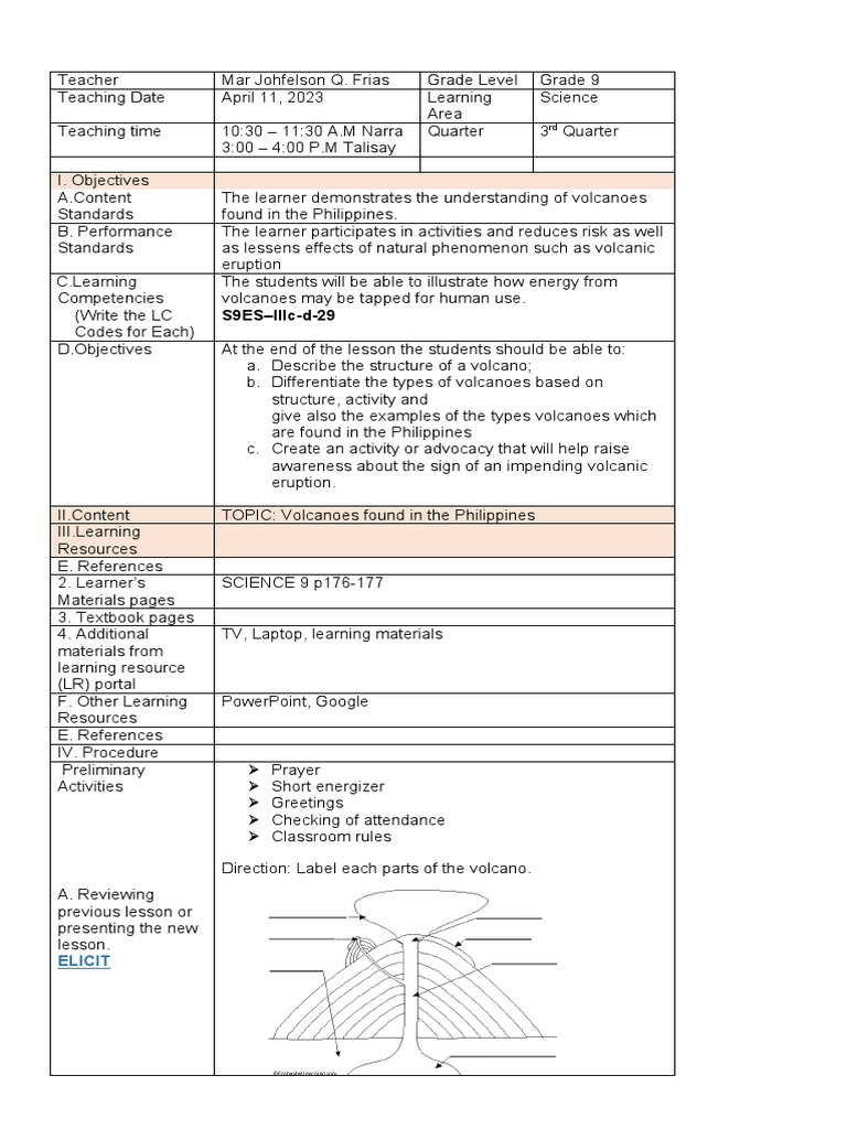Sample Lesson Plan 7as | Download Free PDF | Volcano | Lava