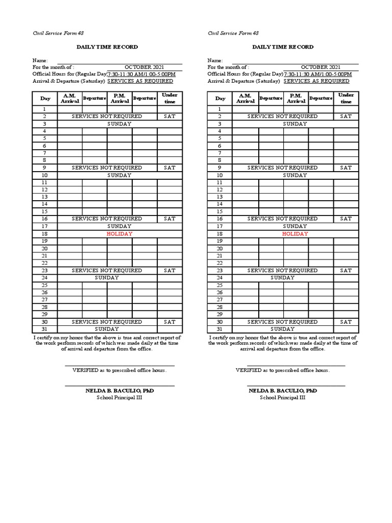 Template October-2021-Dtr | PDF