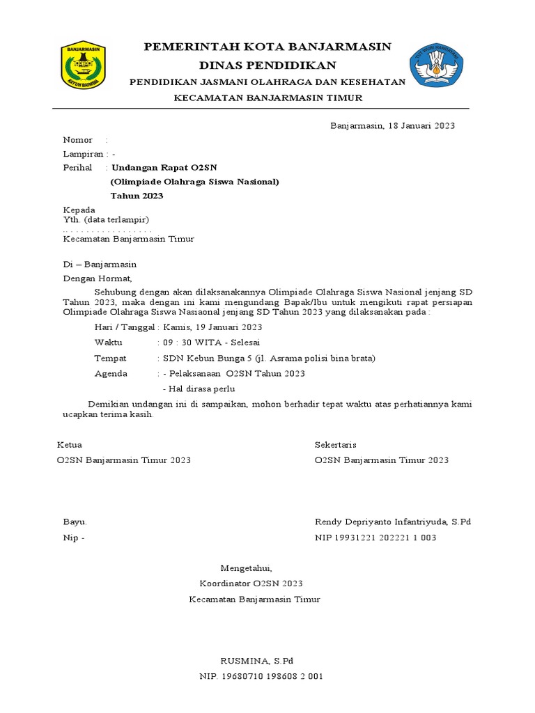 CONTOH Surat Undangan O2SN 2023 | PDF