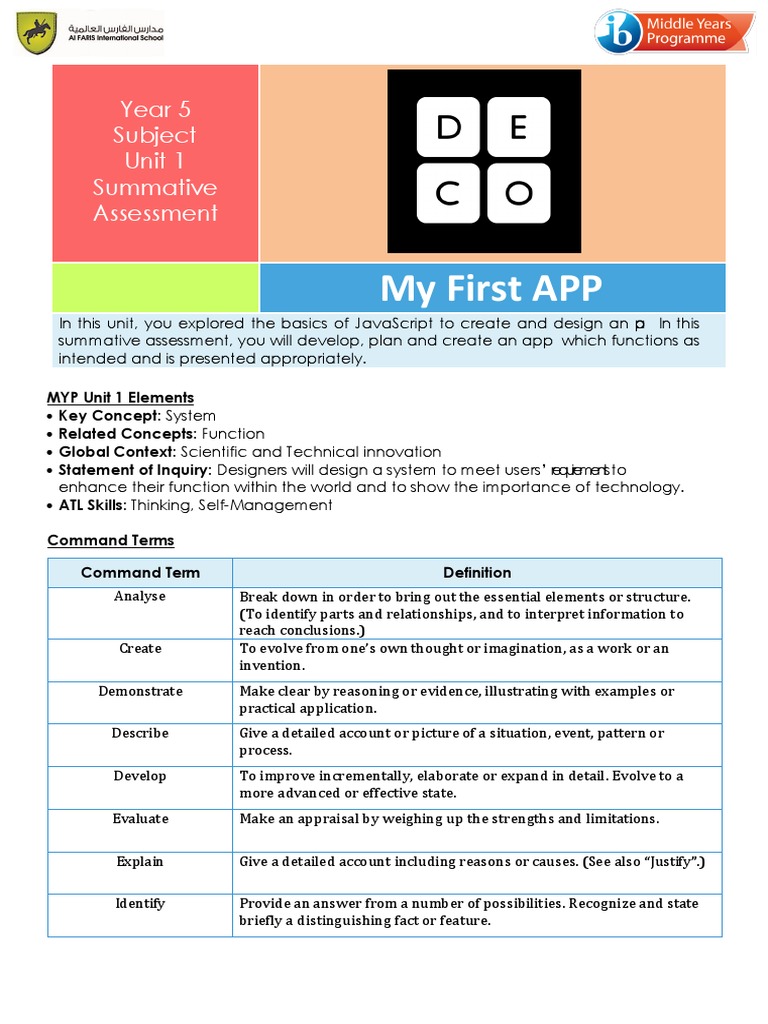 MYP Summative Assessment Guidelines Year 5_B.pdf | PDF | Design | Thought