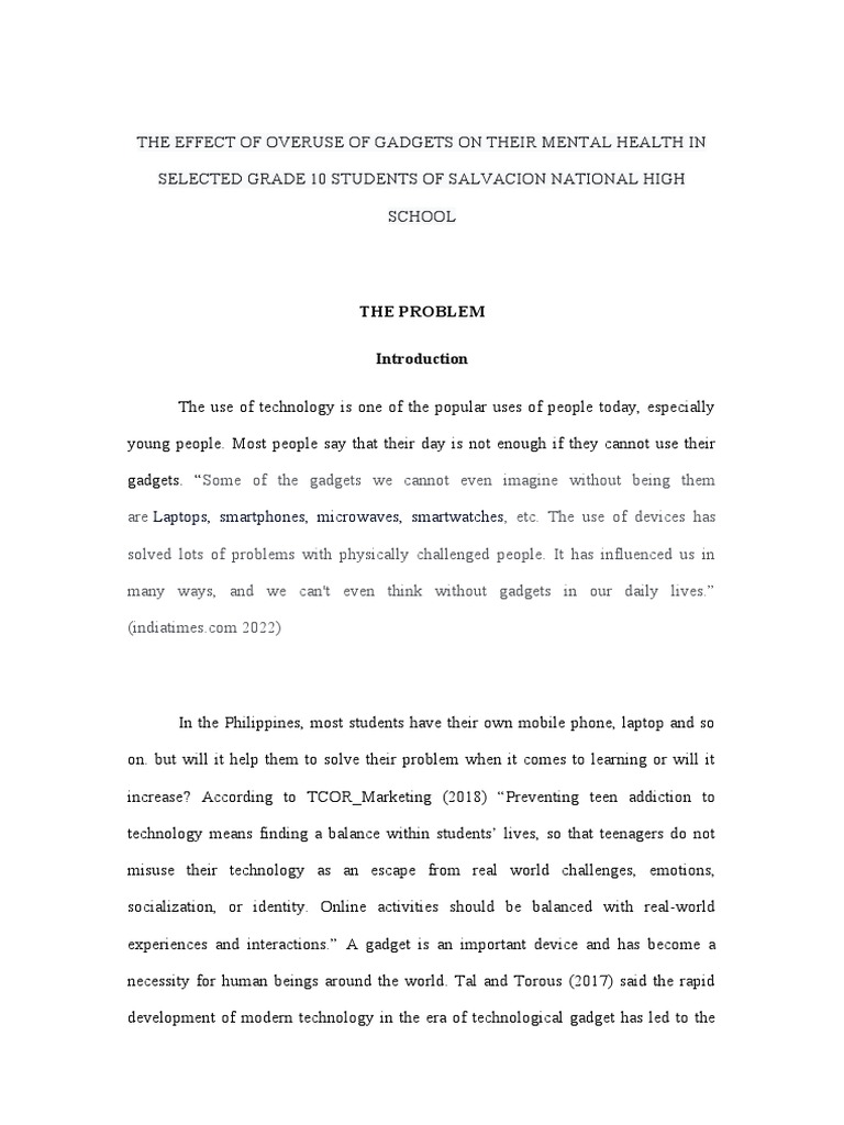 The Effect of Overuse of Gadgets On Selected Grade 10 Students of ...
