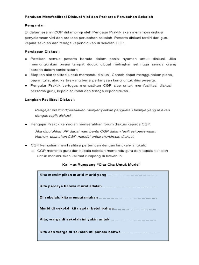 Fasilitasi Diskusi Visi Sekolah Efektif | PDF