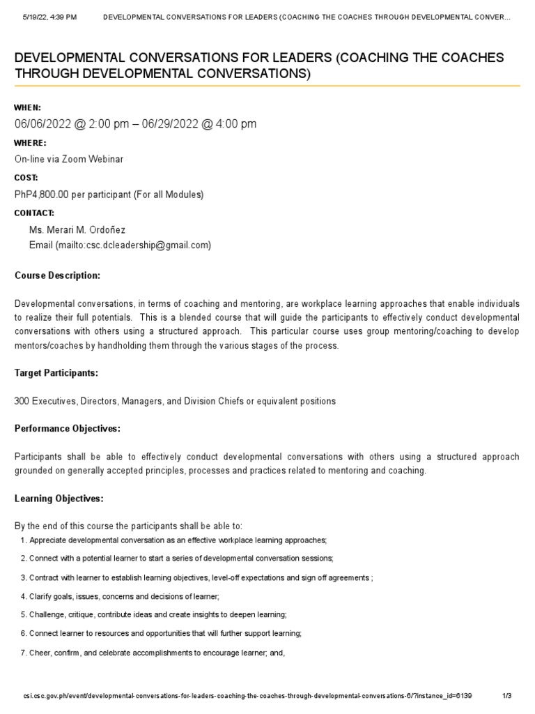 Developmental Conversations For Leaders (Coaching The Coaches Through ...