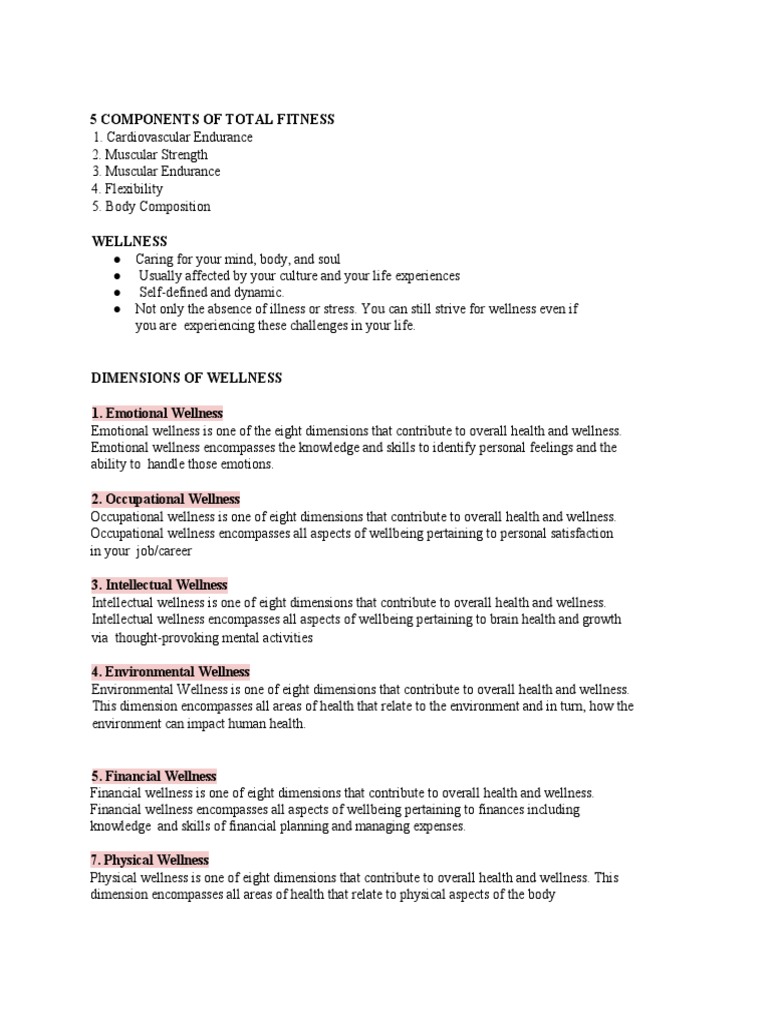 5 Components Total Fitness & 8 Dimensions Wellness | PDF | Stress ...
