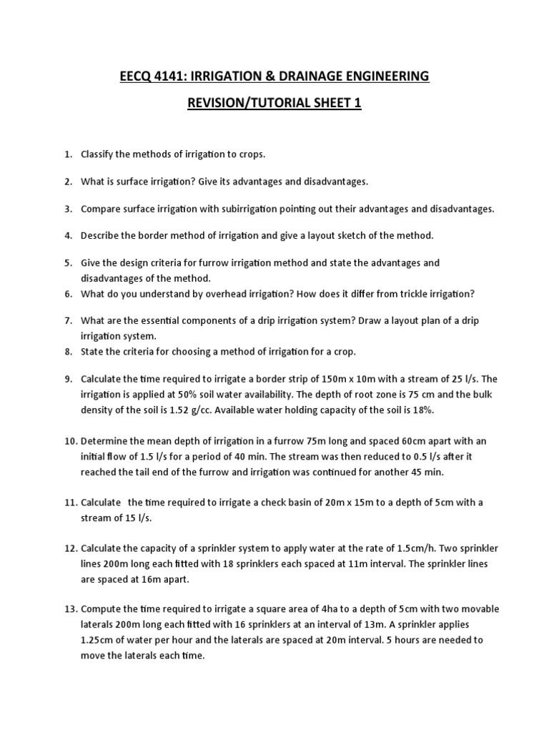 Eecq 4141 Tutorial Sheet 1 | PDF | Home & Garden | Technology & Engineering