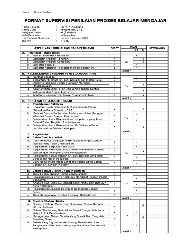 Format Supervisi Penilaian PBM - Nova | PDF | Karier & Perkembangan