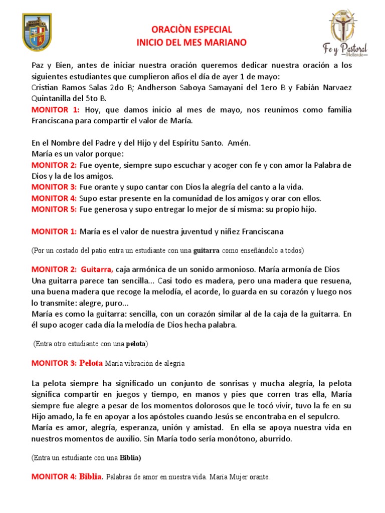 Oraciòn Especial Por Inicio Del Mes Mariano 2023 Pdf María Madre