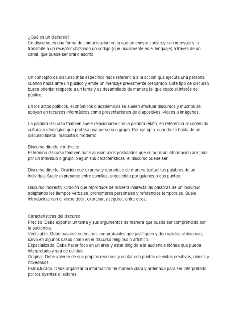 ¿Qué Es Un Discurso | PDF | Hablar en público | Comunicación