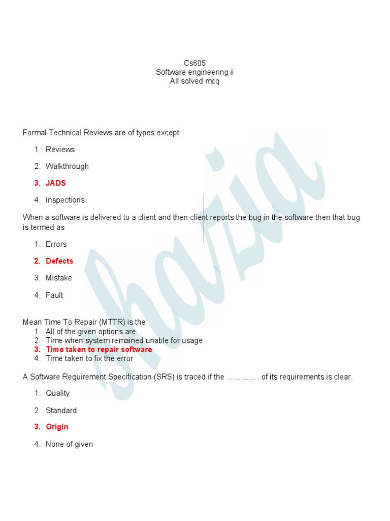 CS605 Solved MCQs | PDF | Reliability Engineering | Estimation Theory CS605 Solved MCQs | PDF | Reliability Engineering | Estimation Theory