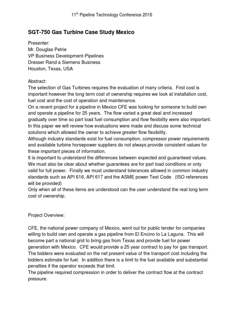 SGT-750 Gas Turbine Case Study Mexico | PDF | Gas Turbine | Energy ...