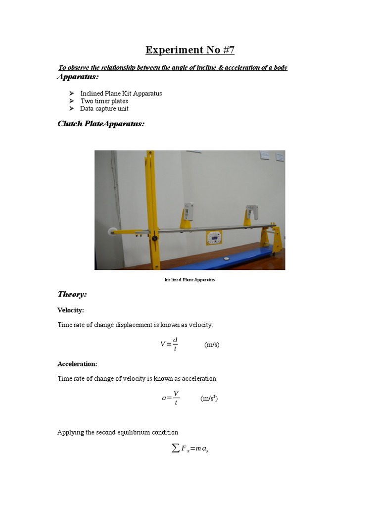 Experiment No 7 (Inclined - Plane) | PDF | Slope | Physical Quantities