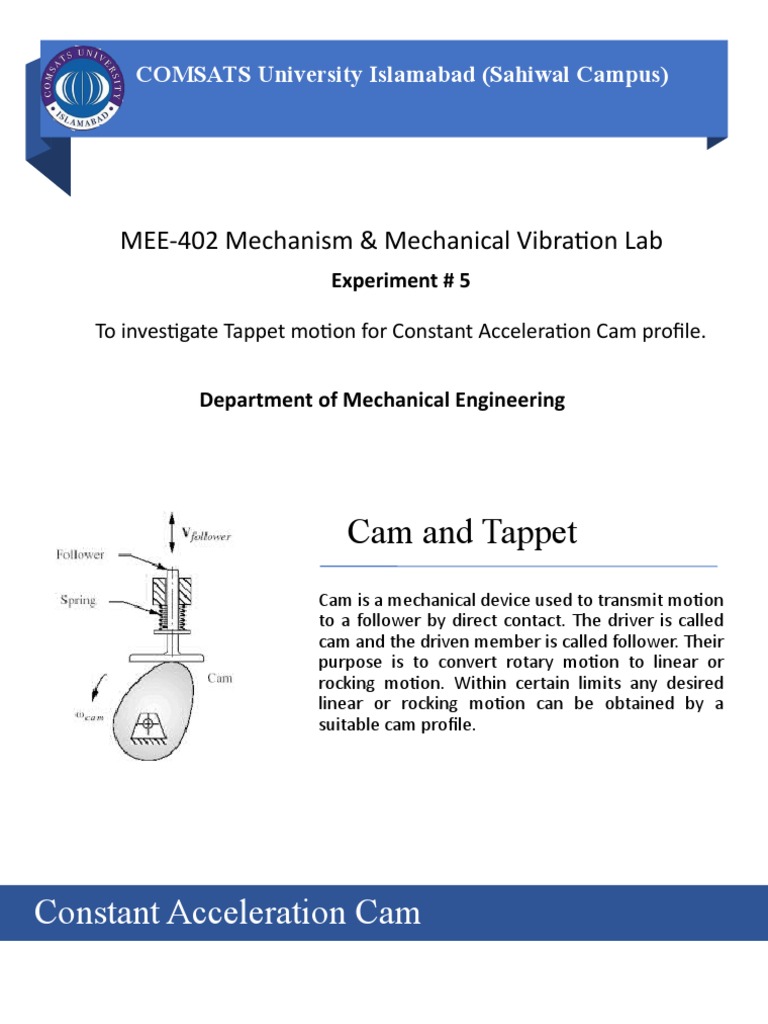 M&MV Lab Exp 5 Constant Acceleratin Cam | PDF | Acceleration | Machines