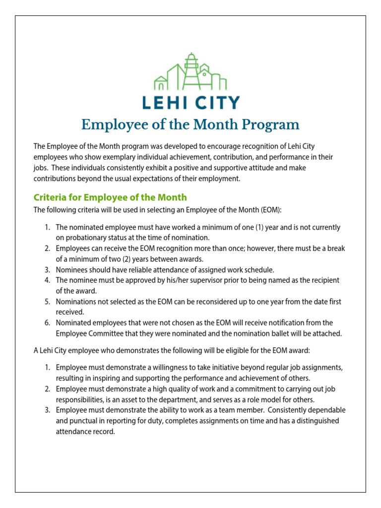 Lehi City EOM Criteria and Form | PDF | Employment | Labor