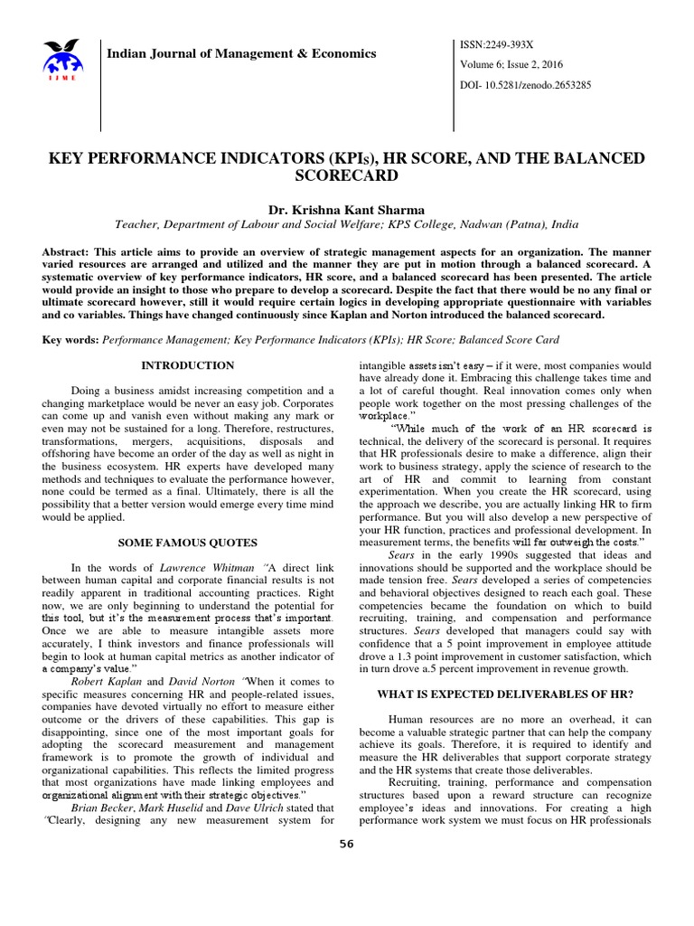 Key Performance Indicators (KPIs), HR Score, and The Balanced Scorecard | PDF | Performance ...