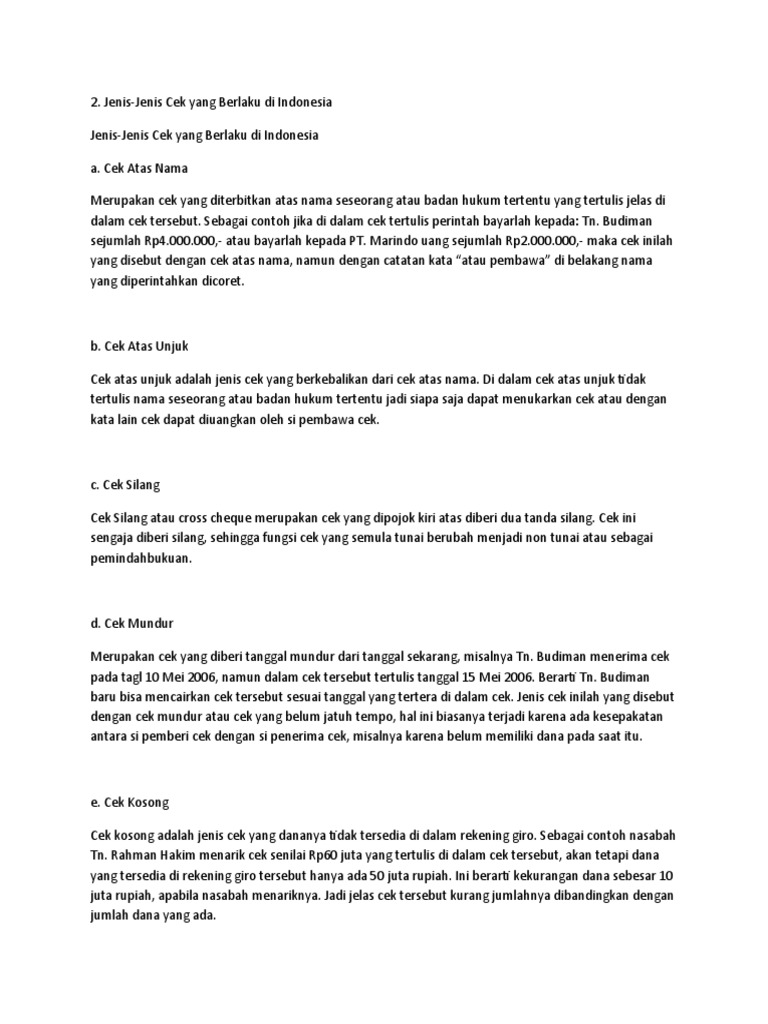 Jenis-Jenis Cek | PDF