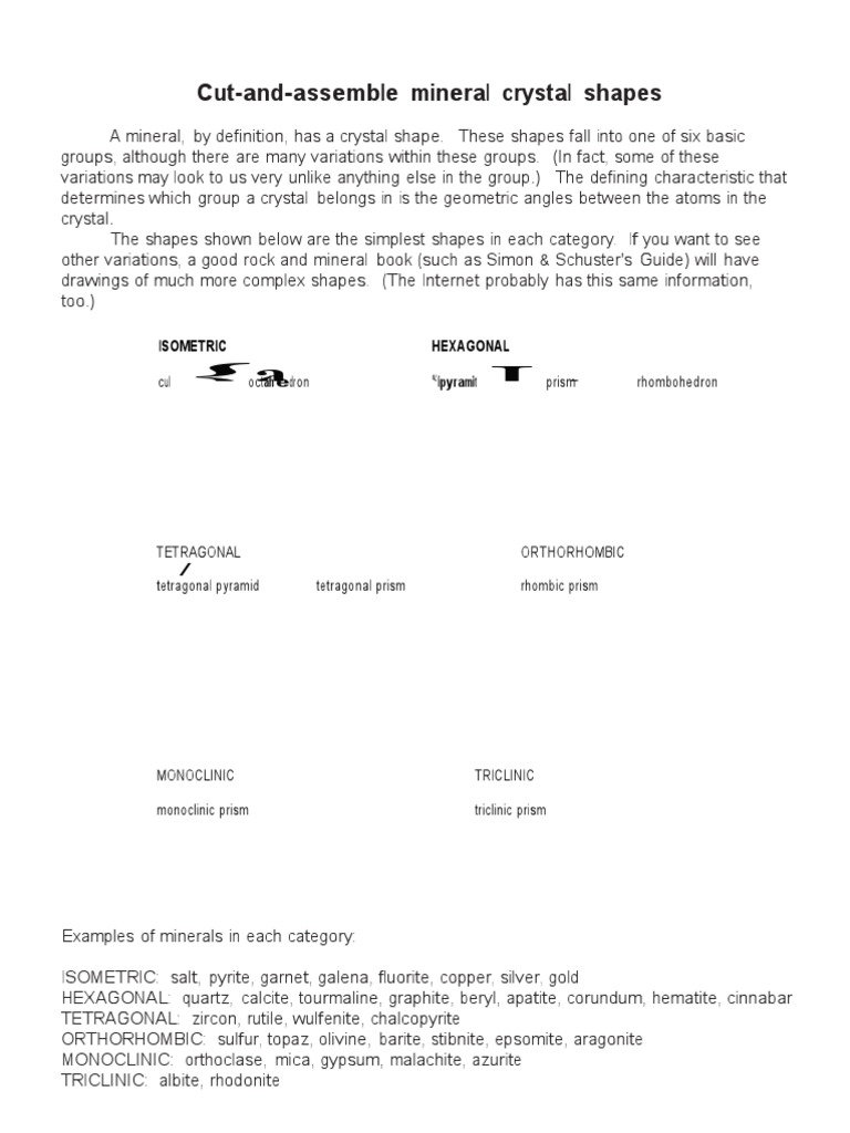 Cut-and-Assemble Crystal Shapes Guide | PDF | Minerals | Materials