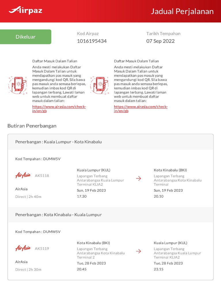 Airpaz Flight Itinerary 1016195434 | PDF