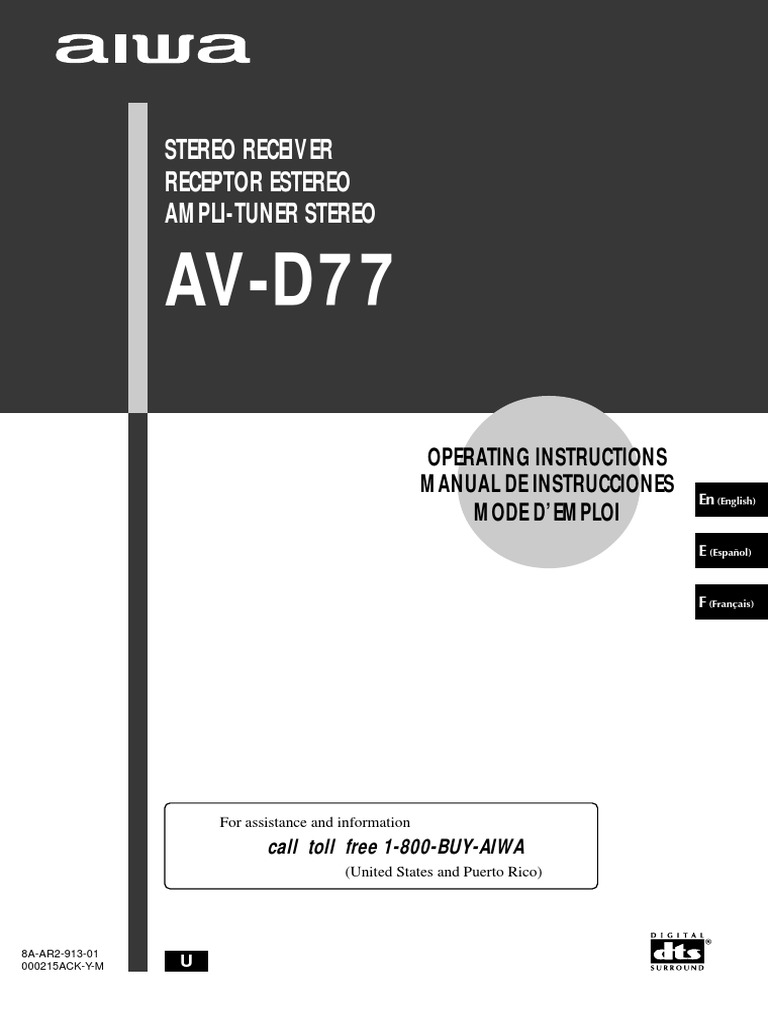 Aiwa Av D77 | PDF | Ac Power Plugs And Sockets | Equalization (Audio) Aiwa Av D77 | PDF | Ac Power Plugs And Sockets | Equalization (Audio)