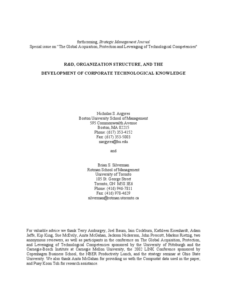 R&D Organization Structure | PDF | Research And Development | Innovation