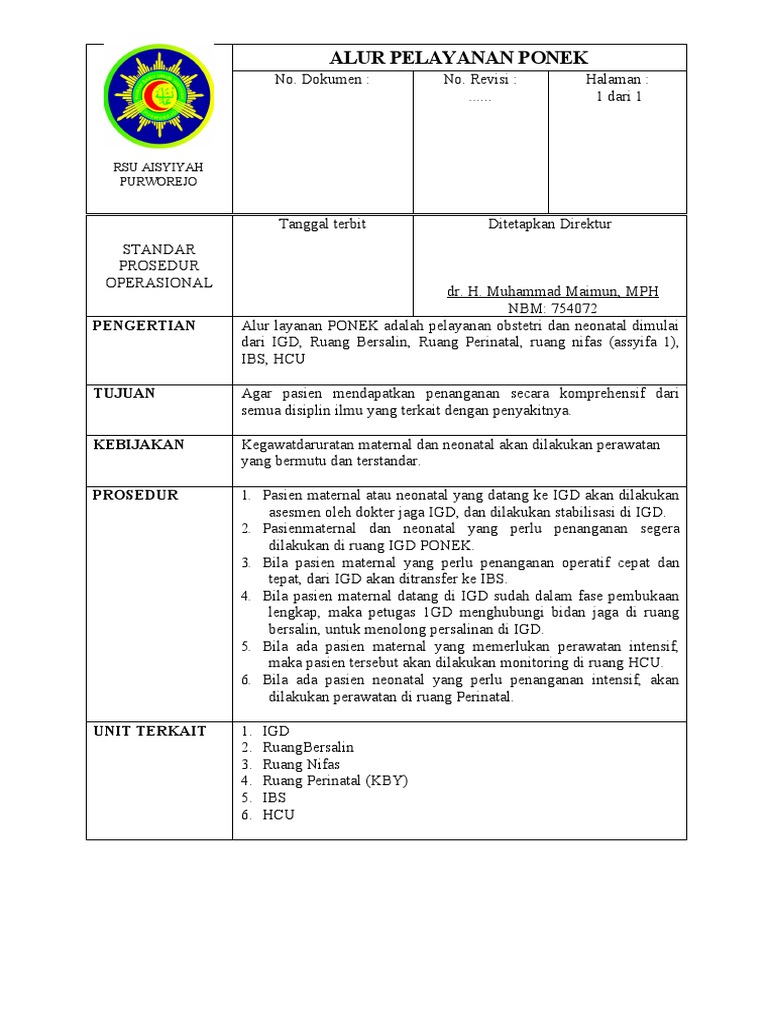 Spo Alur Pelayanan Ponek | PDF