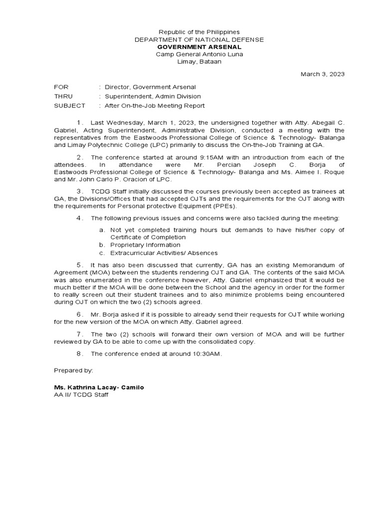 OJT Meeting | PDF