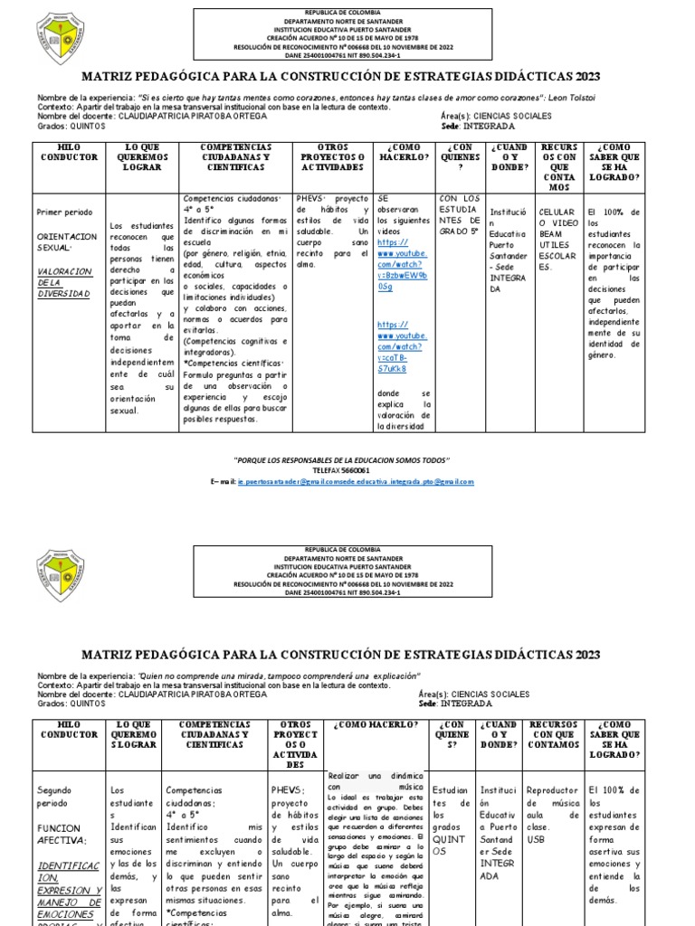 MATRIZ PEDAGOGICA 2023 Grado Quinto Ciencias Sociales | PDF | Las ... MATRIZ PEDAGOGICA 2023 Grado Quinto Ciencias Sociales | PDF | Las ...