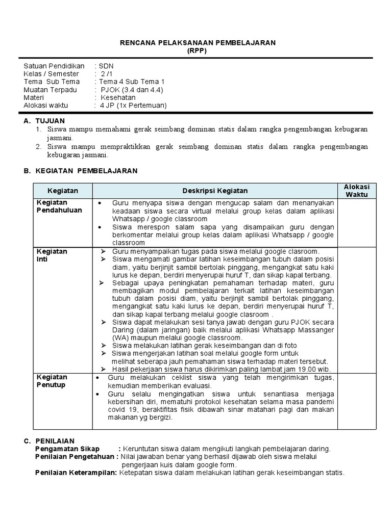 RPP Kelas 2 Tema 4 | PDF