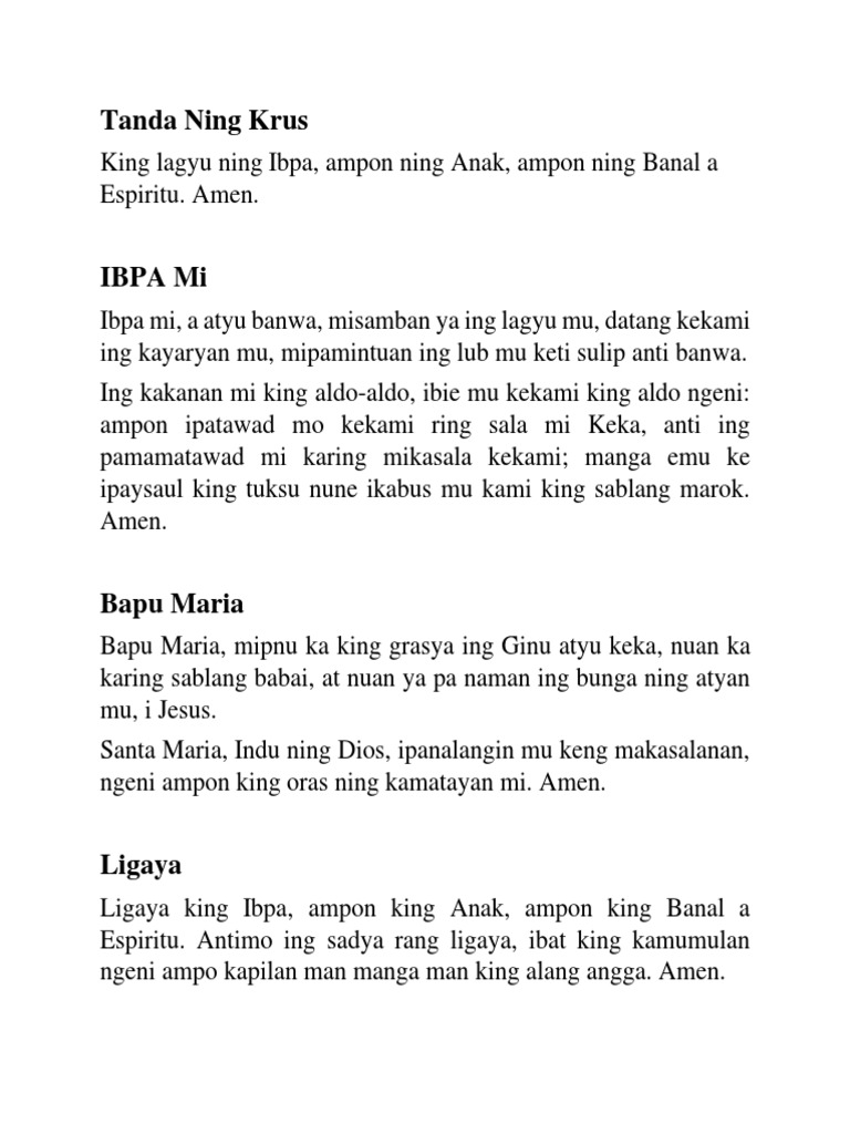 Doa Kapampangan: Ibpa Mi dan Bapu Maria | PDF
