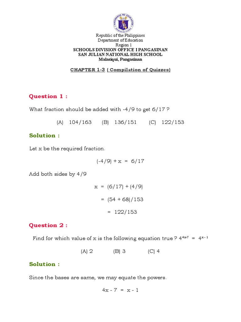Test Bank in Mathematics 8 | PDF | Odds | Numbers