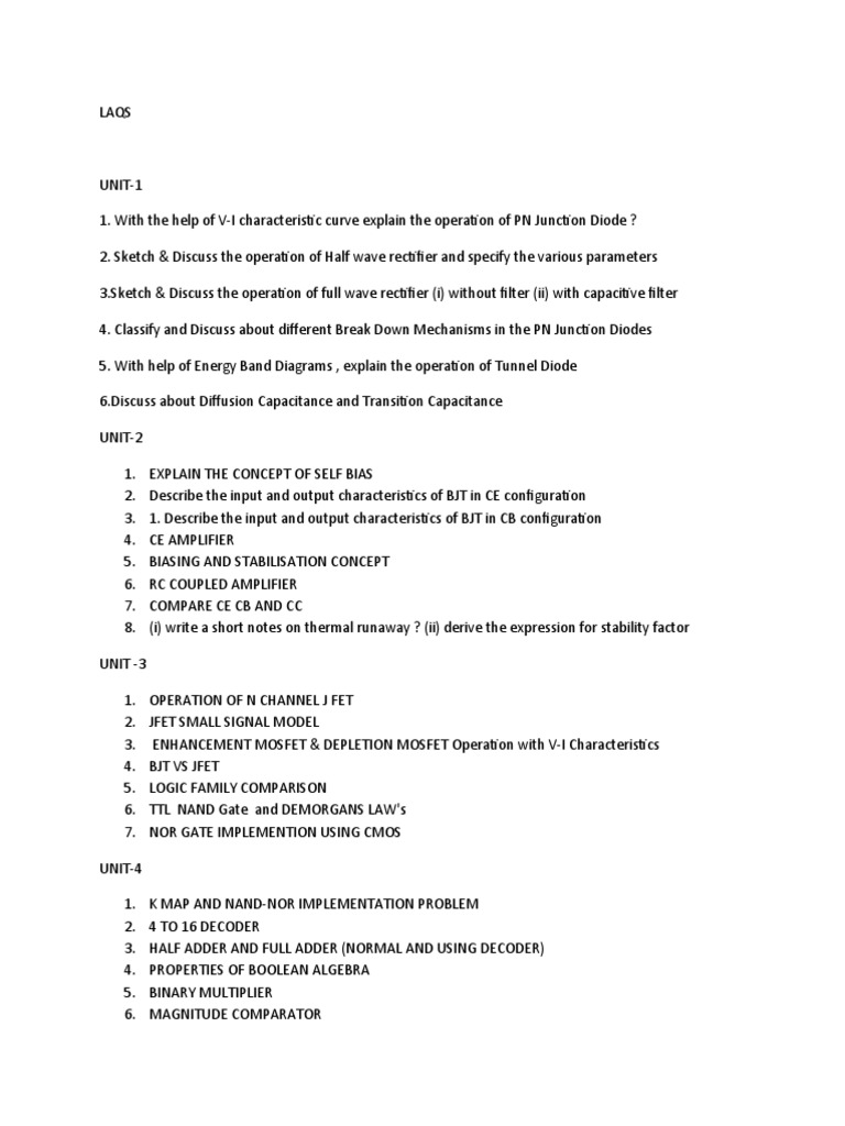 Ade Unit Wise Importanttopics | PDF | Bipolar Junction Transistor | Logic Gate