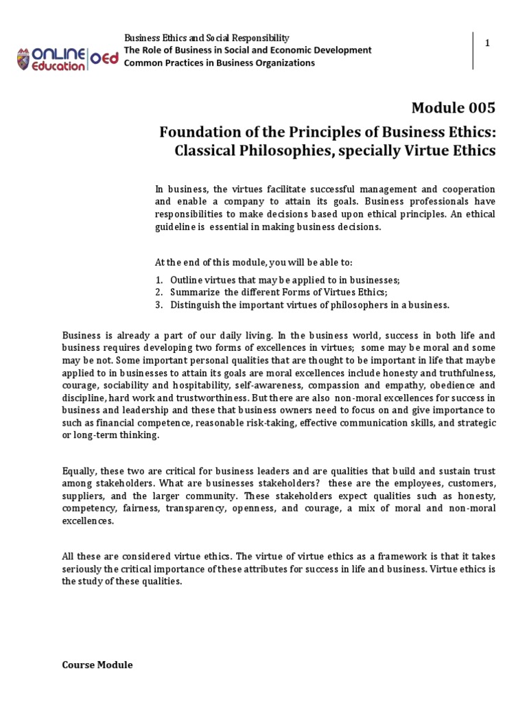 Week 005-Module Foundation of The Principles of Business Ethics Part 1 ...