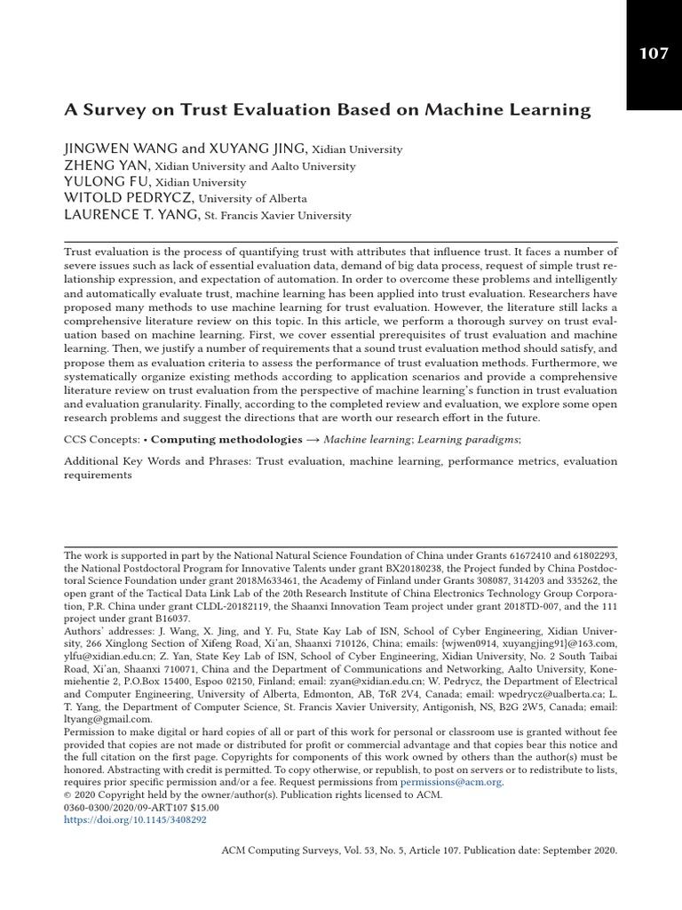 A Survey On Trust Evaluation Based On Machine Learning | PDF | Cluster Analysis | Machine Learning