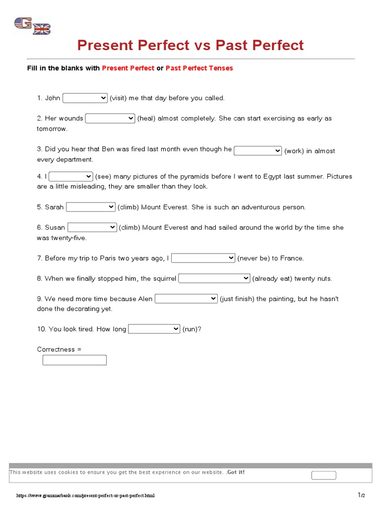 Present vs Past Perfect Exercises | PDF