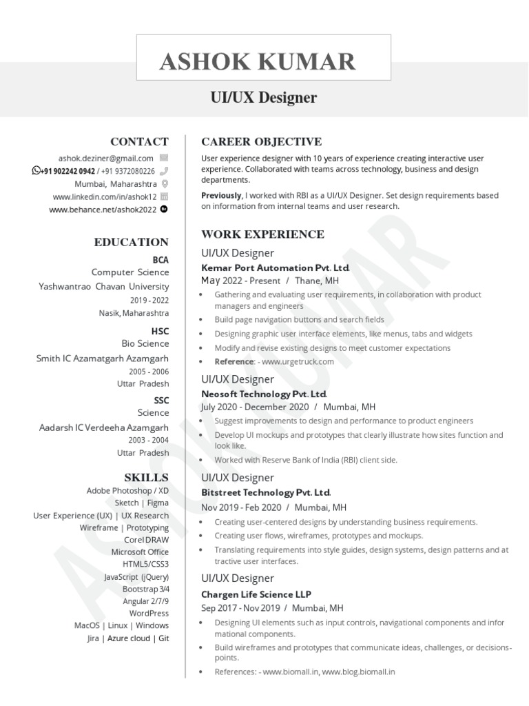 Experienced UI/UX Designer Resume | PDF | User Interface | Design