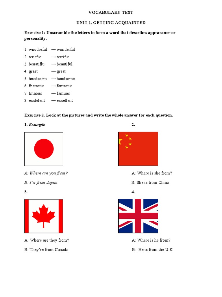 Vocab Test - Unit 1 | PDF