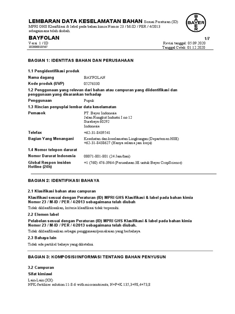 MSDS Bayfolan | PDF