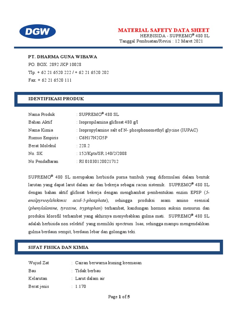 Msds H-SUPREMO 480 SL | PDF | Griya & Taman