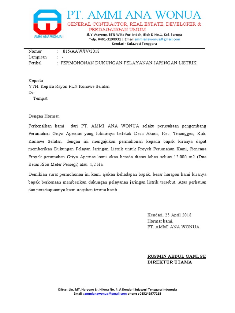Permohonan Dukungan Listrik PLN | PDF