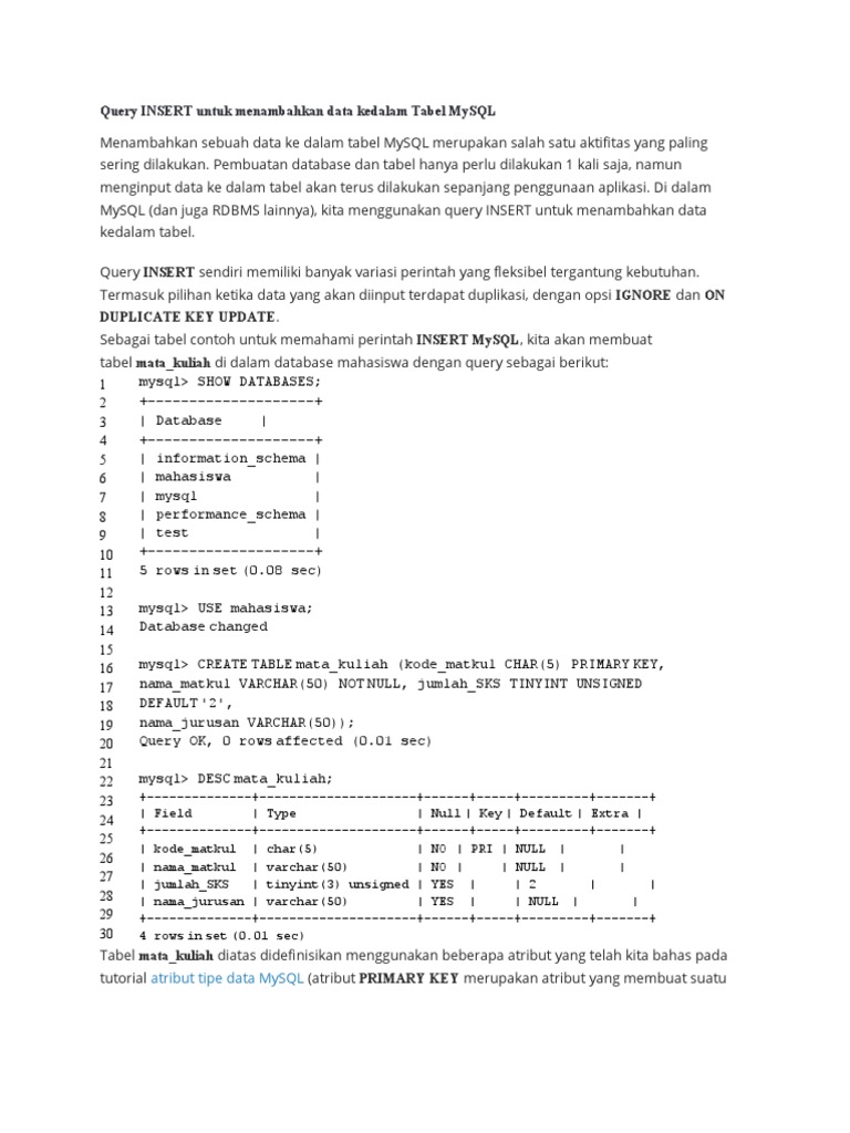 Cara Penggunaan Query INSERT | PDF