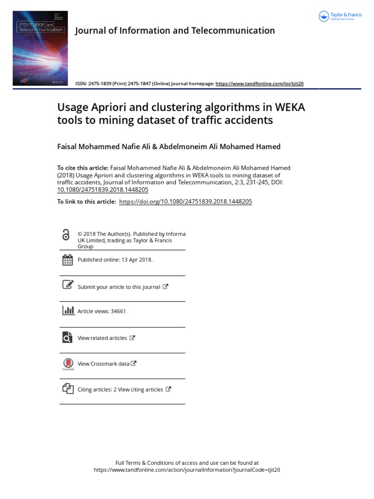 Usage Apriori and Clustering Algorithms in WEKA Tools To Mining Dataset of Traffic Accidents ...