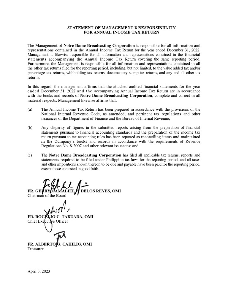 Statement of Management | PDF | Finance & Money Management | Law